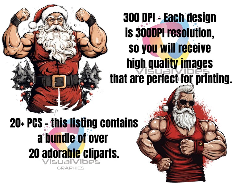 20+ Christmas Badass Santa Claus Clipart Bundle Christmas Tshirt Design ...