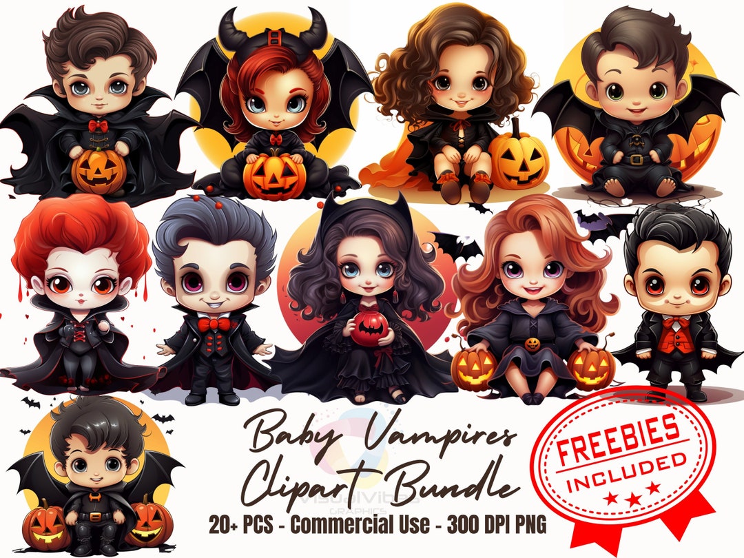 20+ Cute Cartoon Kids in Vampires Halloween Costume Clipart Bundle Kids ...