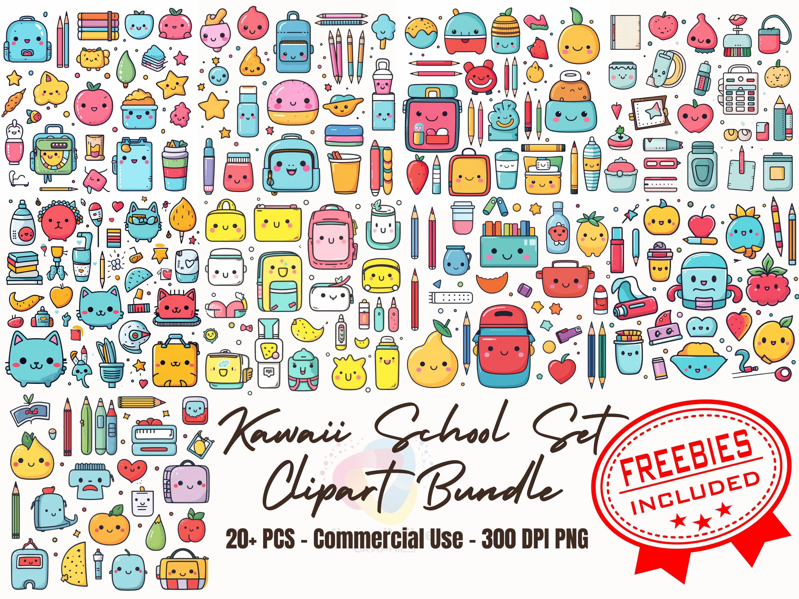 25 Kawaii Shool Set Clipart Bundle Kawaii Design - Etsy