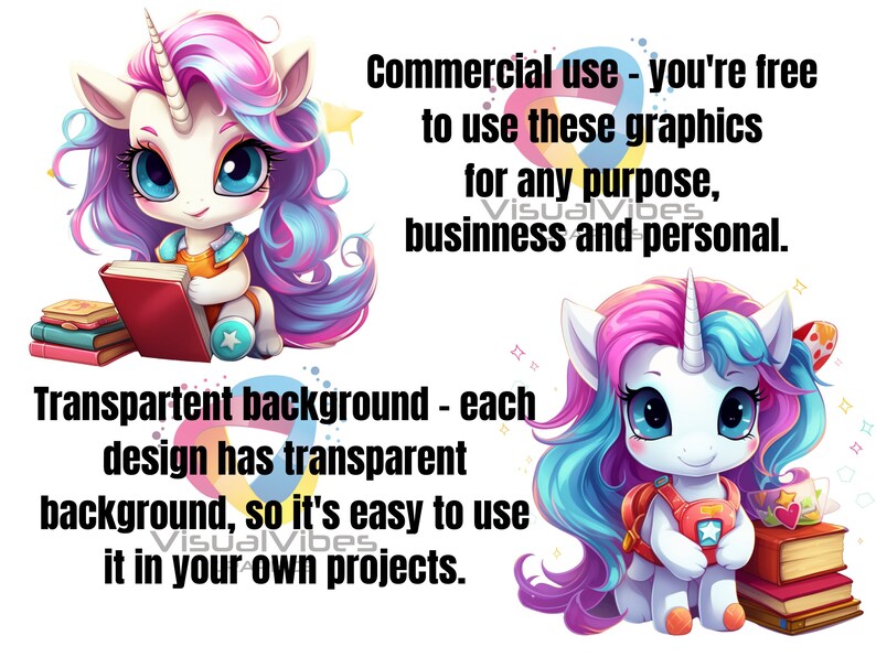 20 Cute Baby Cartoon Unicorn Clipart Back to School Sticker PNG ...