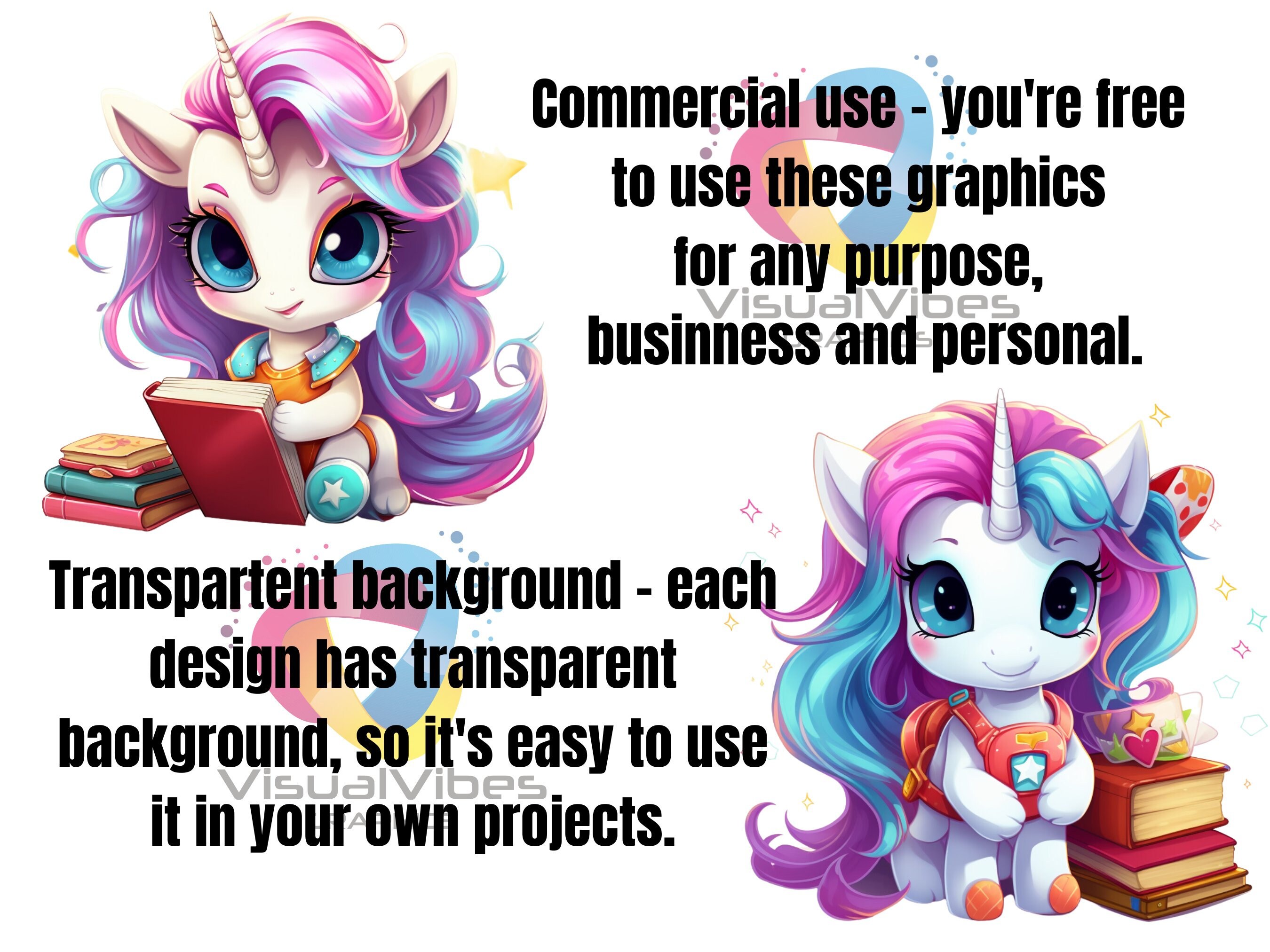 20 Cute Baby Cartoon Unicorn Clipart Back to School Sticker PNG ...