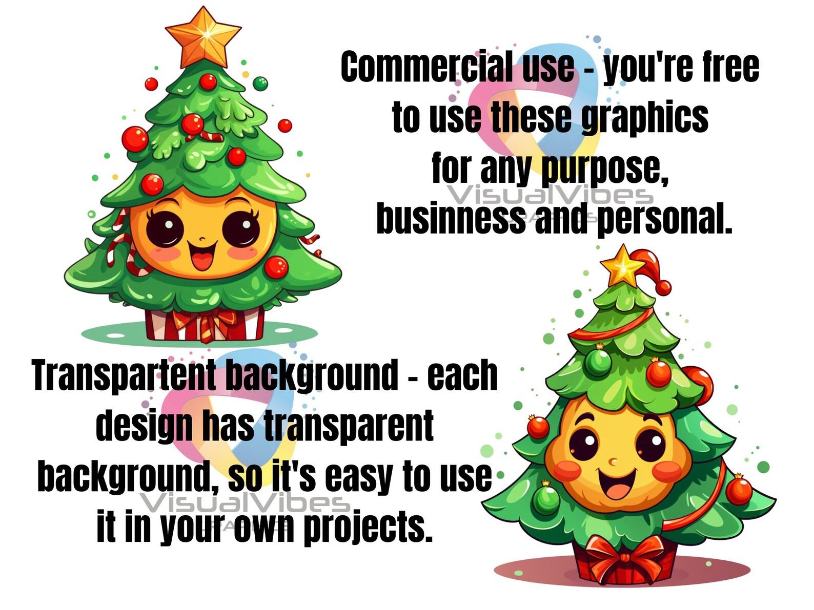 20+ Cartoon Cute Christmas Trees Clipart Bundle Sticker PNG Cartoon ...