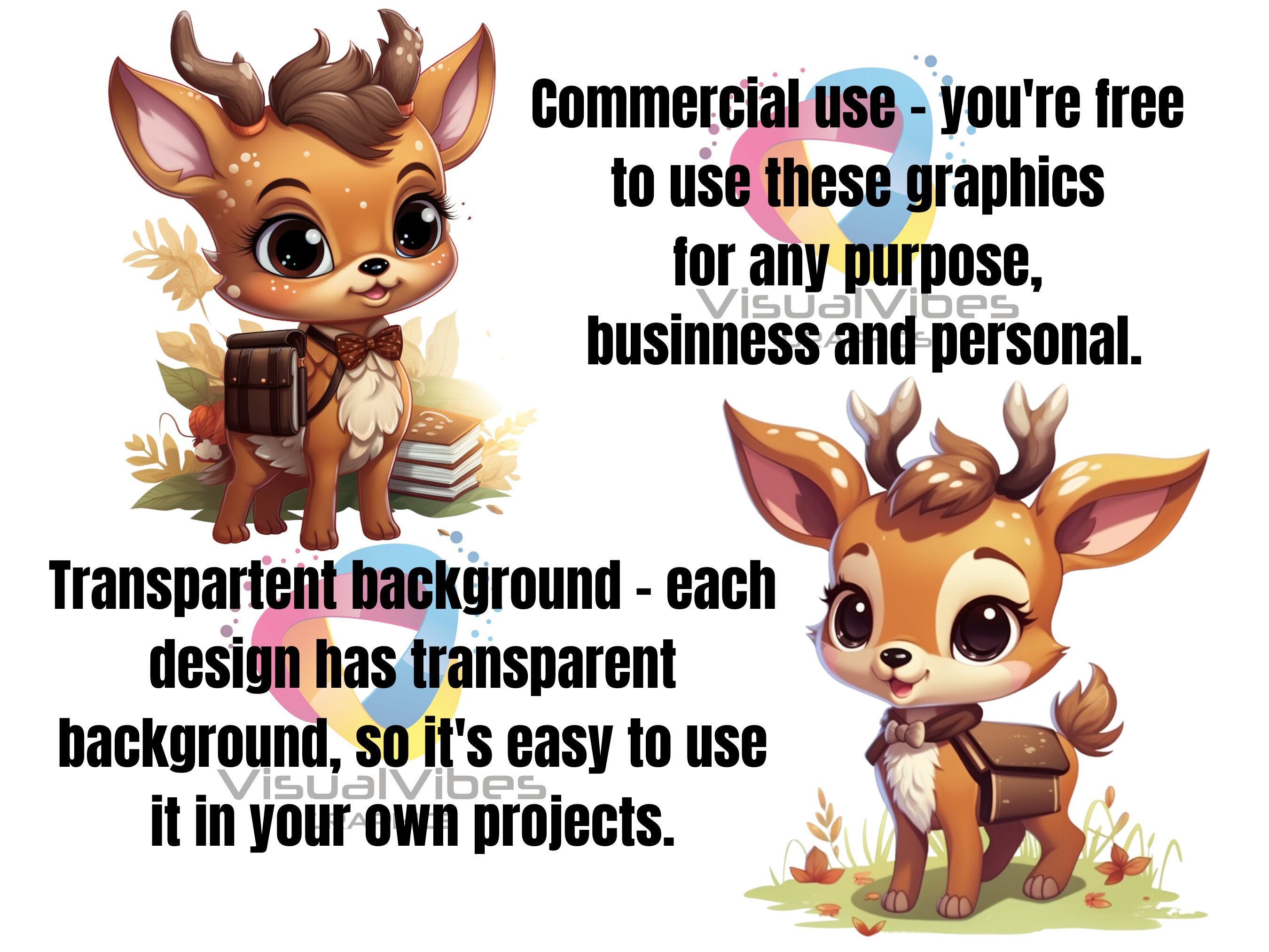 20+ Cute Cartoon Fawn Clipart Baby Deer Back to School Sticker Chibi ...