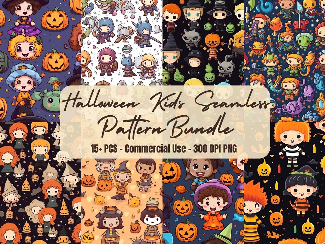 15+ Kids Halloween Seamless Pattern Bundle Kids Halloween Pattern | PNG ...
