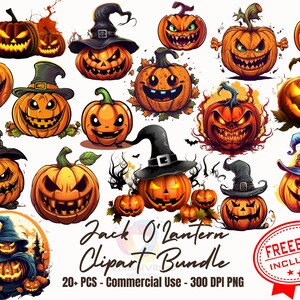 20+ Jack-o-lantern Clipart Bundle Haloween Stickers Pumpkin Halloween ...