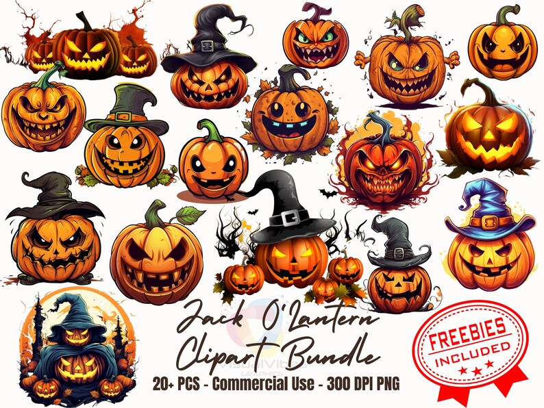 20+ Jack-o-lantern Clipart Bundle Haloween Stickers Pumpkin Halloween ...