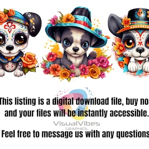 25 Cute Cartoon Dia De Los Muertos Dogs Clipart Bundle Halloween Dogs ...