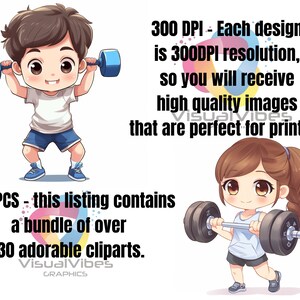 Over 30 Cartoon Gym Loving Kids Clipart Bundle Sticker PNG Gym Stickers ...