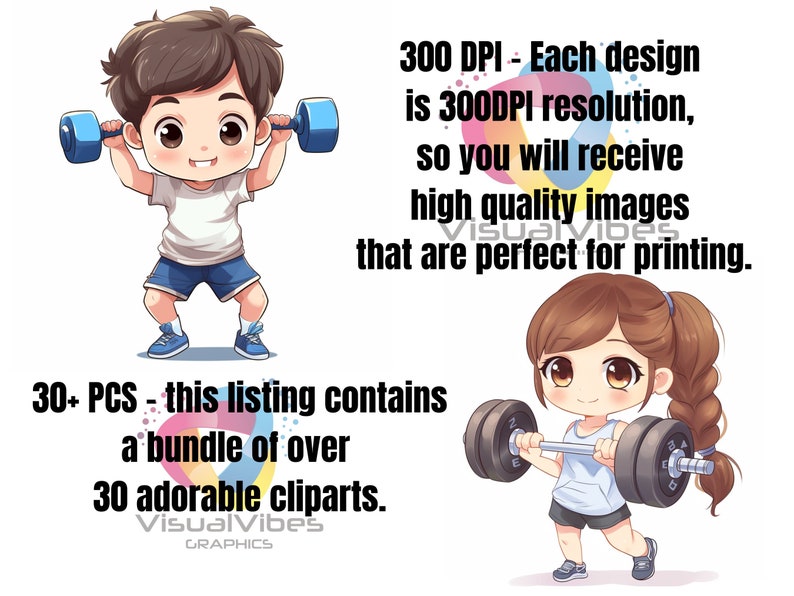 Over 30 Cartoon Gym Loving Kids Clipart Bundle Sticker PNG Gym Stickers ...