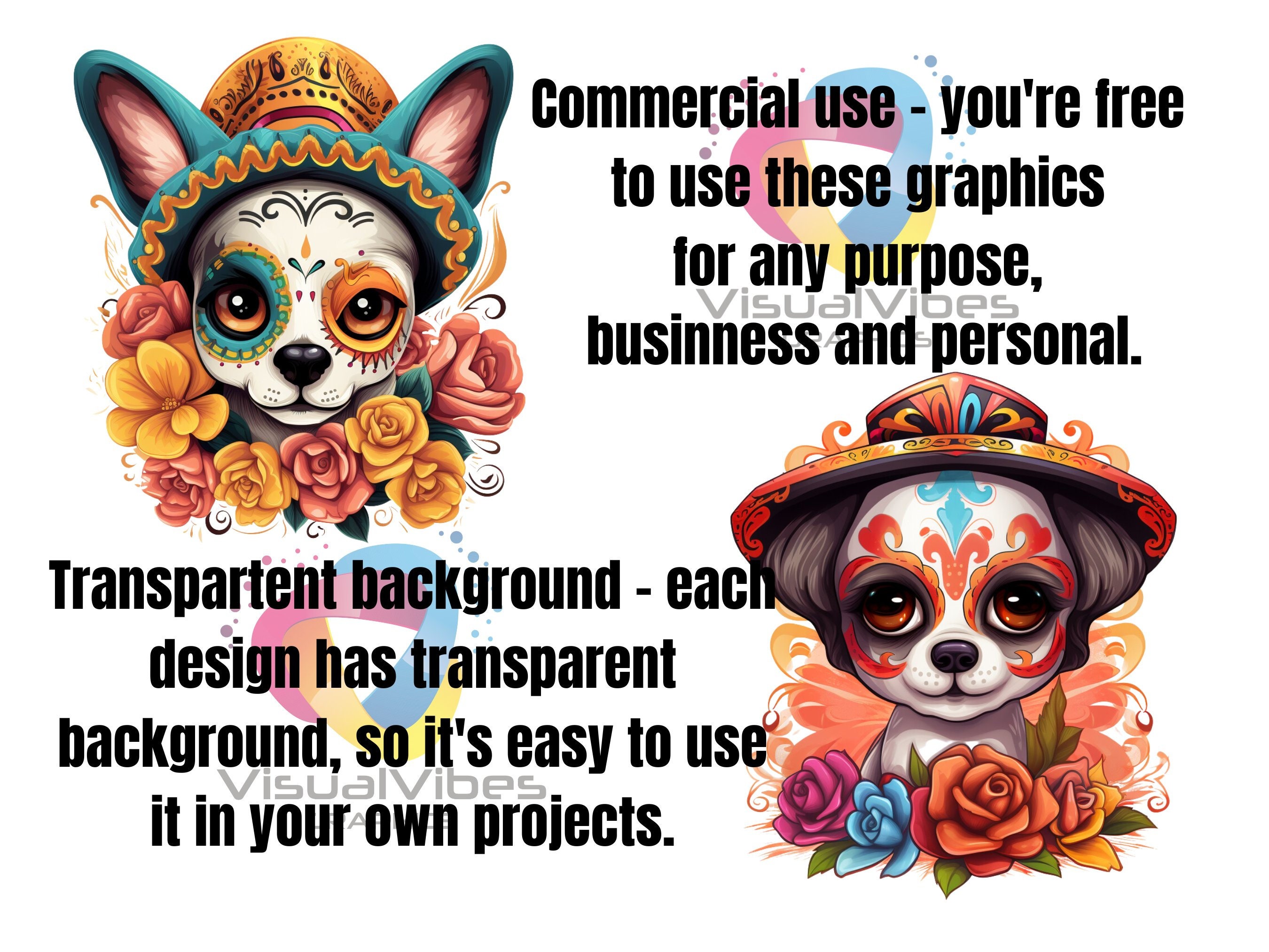 25 Cute Cartoon Dia De Los Muertos Dogs Clipart Bundle Halloween Dogs ...