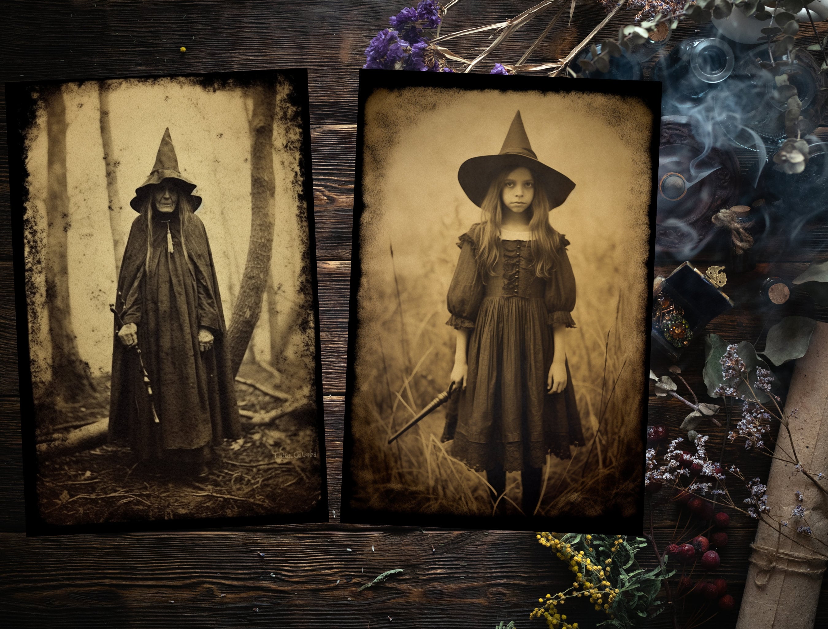 20+ Old Sepia Witches Photos Bundle Halloween Decoration Witchcraft ...