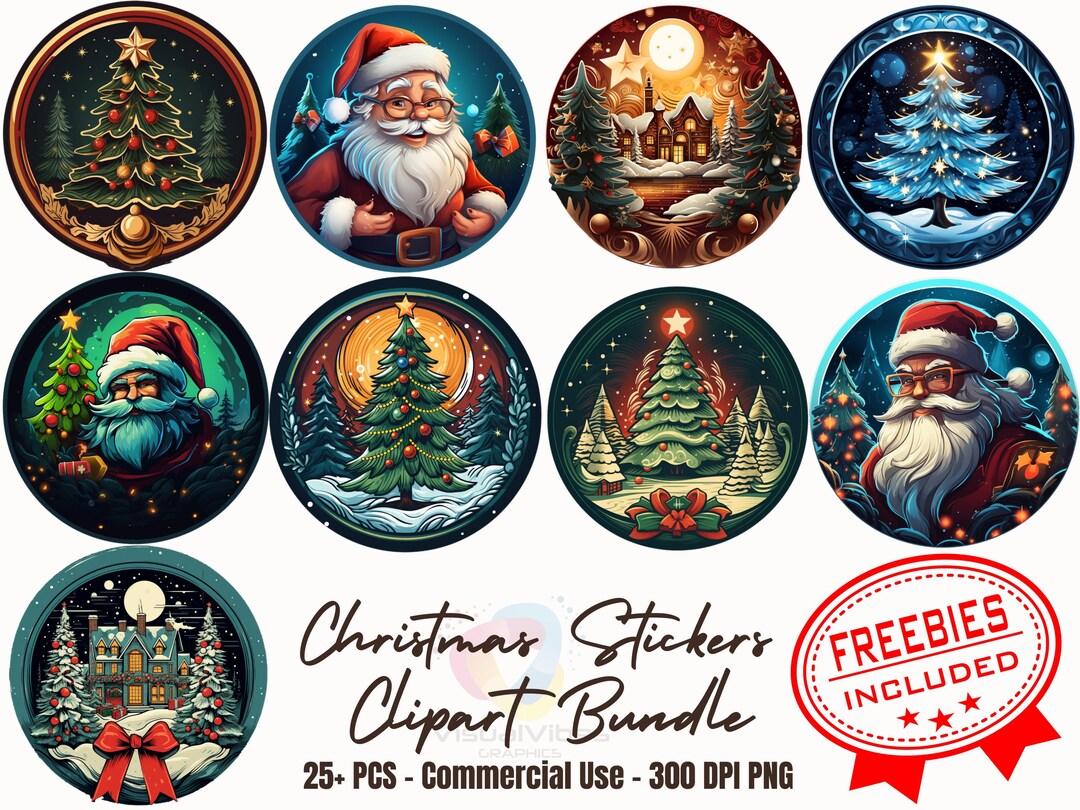 25+ Christmas Stickers Clipart Bundle Christmas Clipart Png Transparent ...