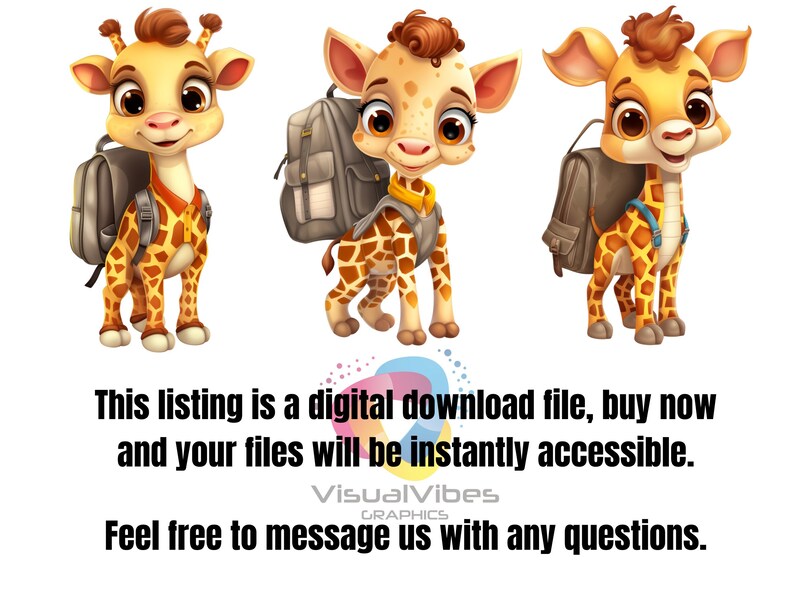 20 Cute Cartoon Baby Giraffe Clipart Back to School Sticker - Etsy