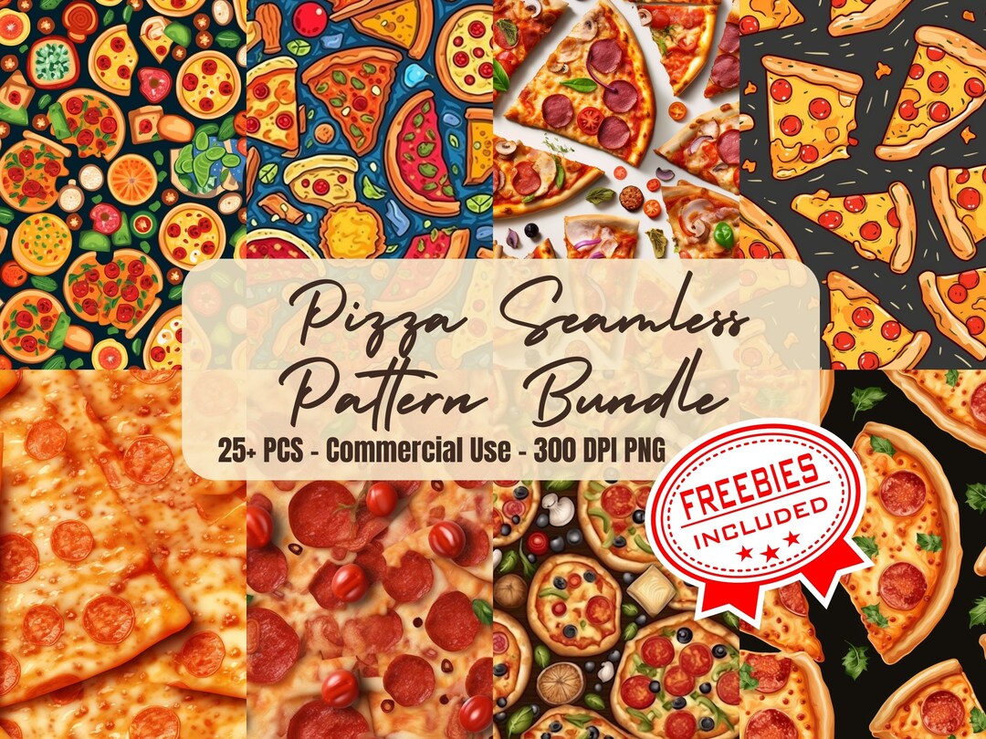 25+ Pizza Themed Seamless Pattern Bundle 300dpi Kitchen Decor Food ...