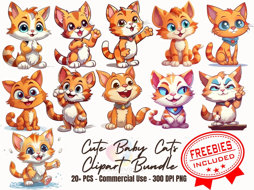 20+ Funny Cartoon Cats Clipart Bundle Funny Cats Stickers Png Clipart ...
