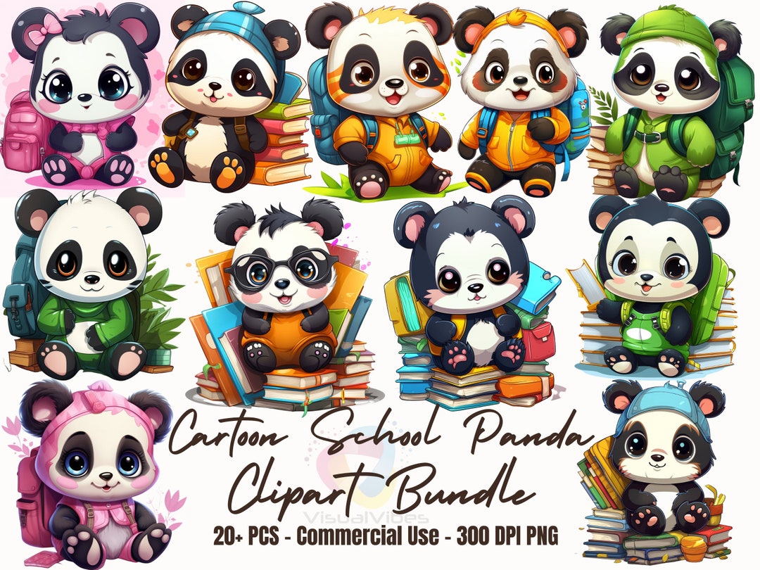 20+ Cartoon Baby Pandas Clipart Bundle Back to School Sticker | PNG ...