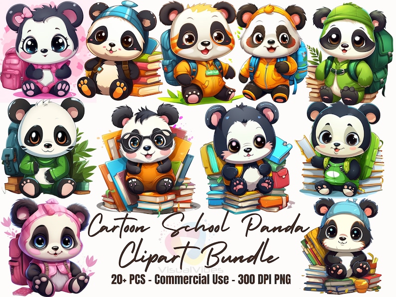 20+ Cartoon Baby Pandas Clipart Bundle Back to School Sticker | PNG ...
