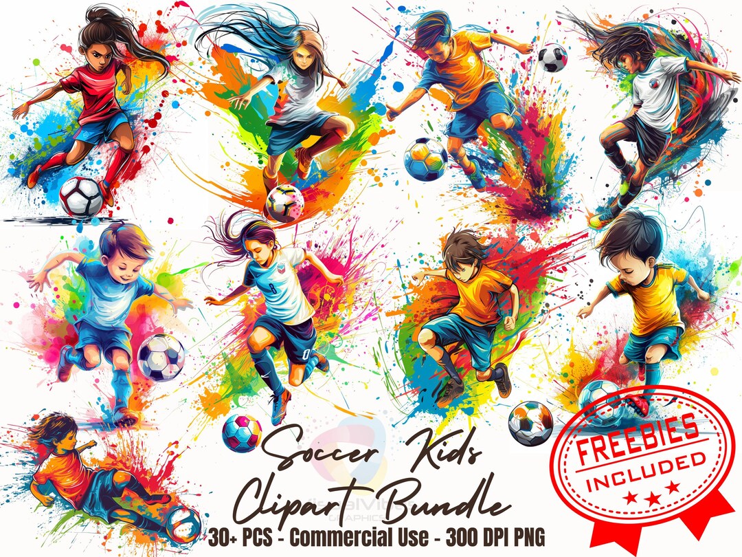Over 30 Vibrant Soccer Kids Clipart Bundle Sticker PNG Soccer Stickers ...