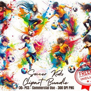 Over 30 Vibrant Soccer Kids Clipart Bundle Sticker PNG Soccer Stickers ...