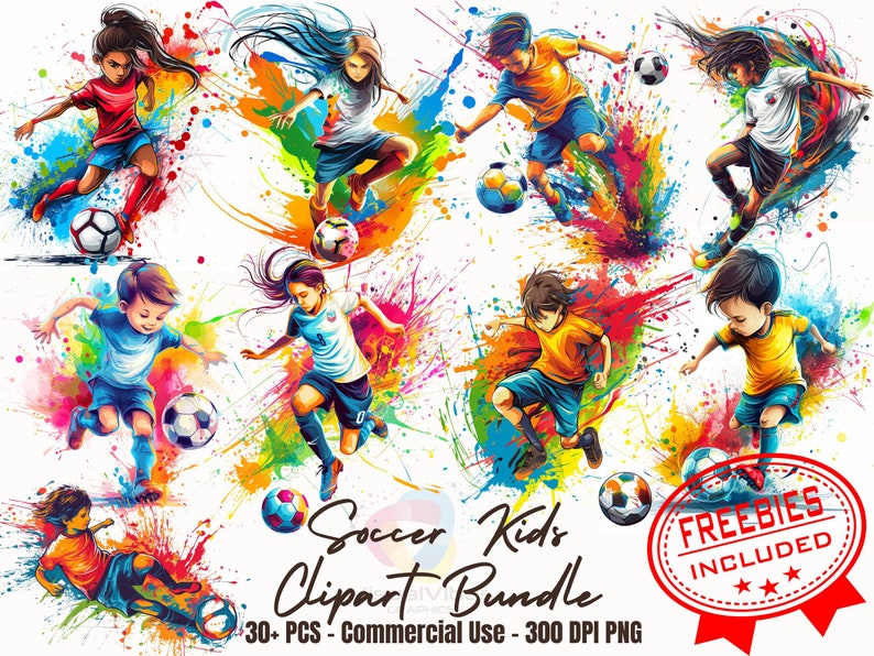 Over 30 Vibrant Soccer Kids Clipart Bundle Sticker PNG Soccer Stickers ...