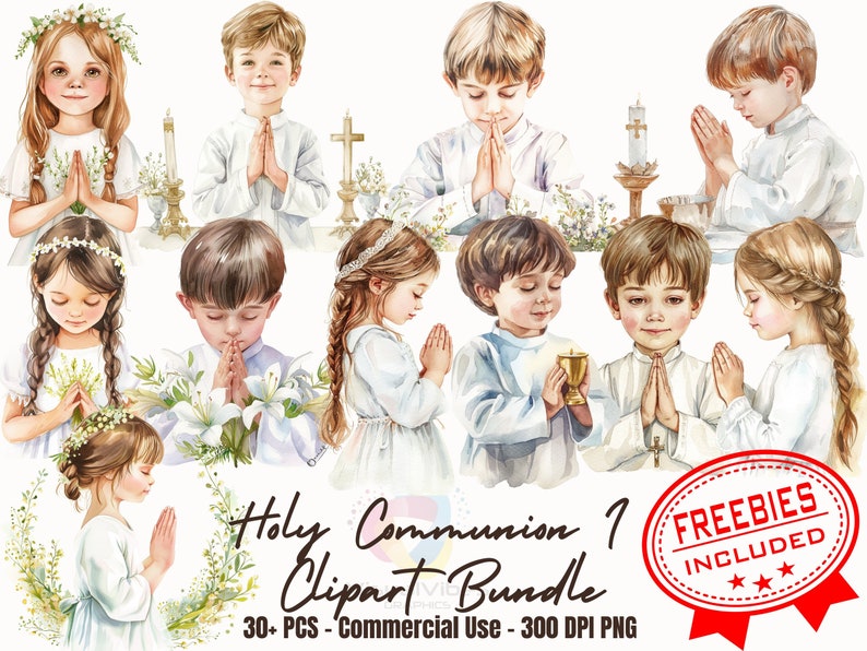 30 Watercolor First Holy Communion Clipart Bundle communion invitations ...
