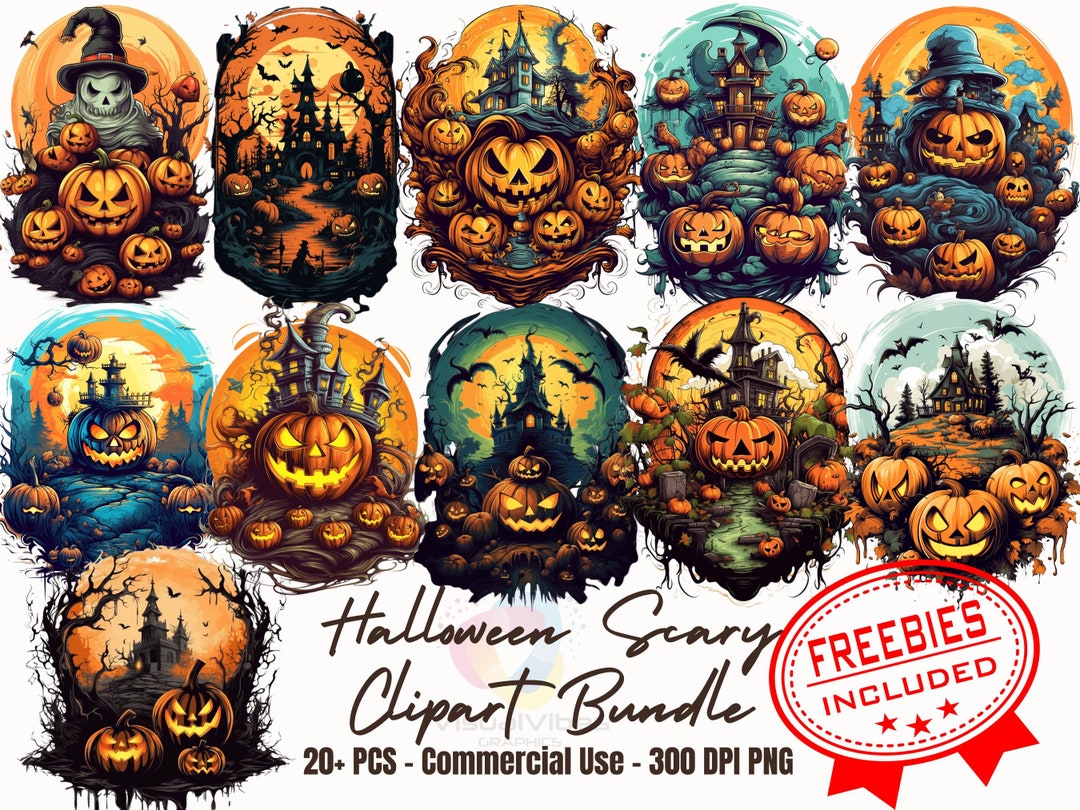 20+ Scary Halloween Clipart Bundle Spooky Jack-o'-lantern Scarecrow ...