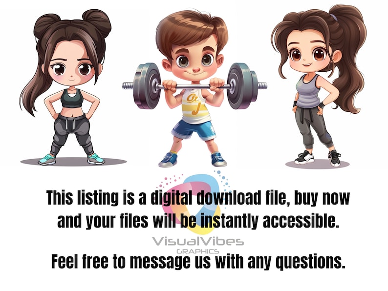 Over 30 Cartoon Gym Loving Kids Clipart Bundle Sticker PNG Gym Stickers ...
