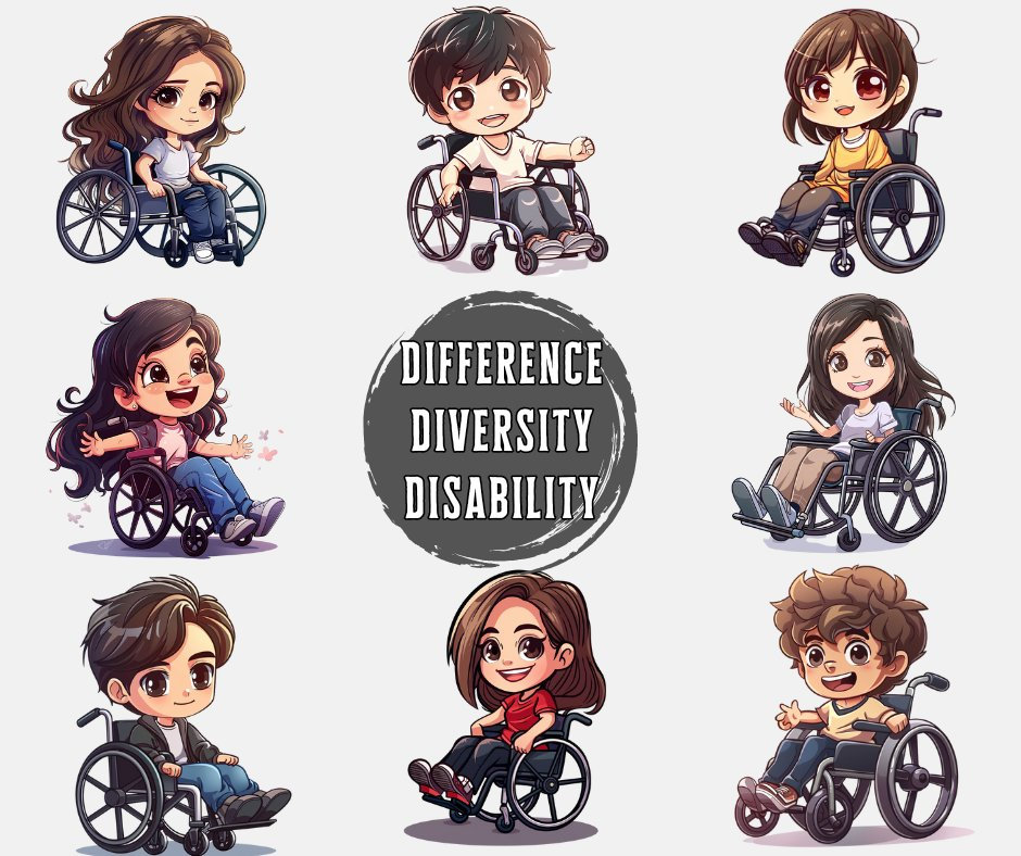 35 Cute Cartoon Kids on Wheelchair Clipart Bundle Disabled Children ...