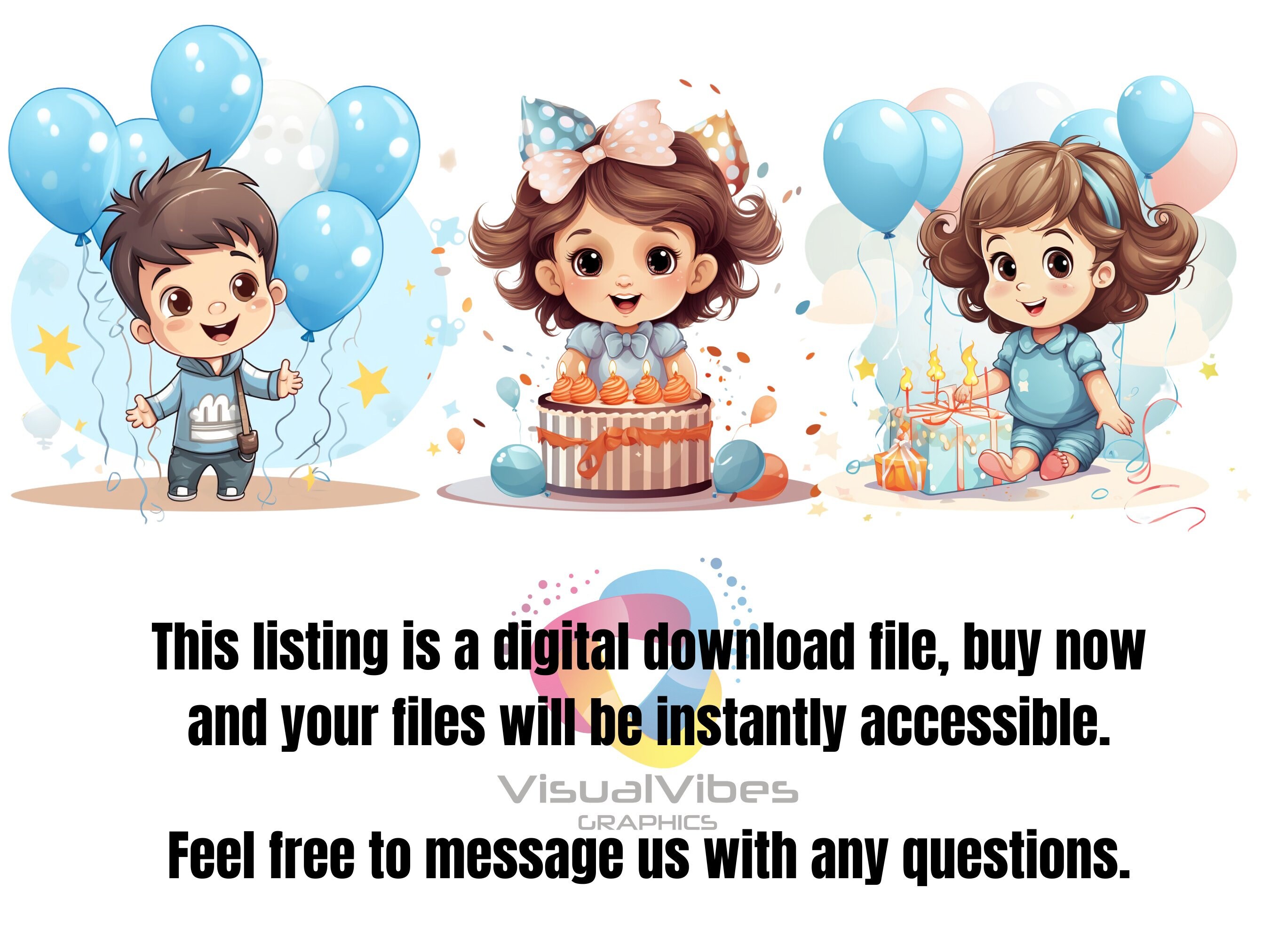 20+ Cute Baby Birthday Clipart Bundle Cute Kids Stickers Adorable ...