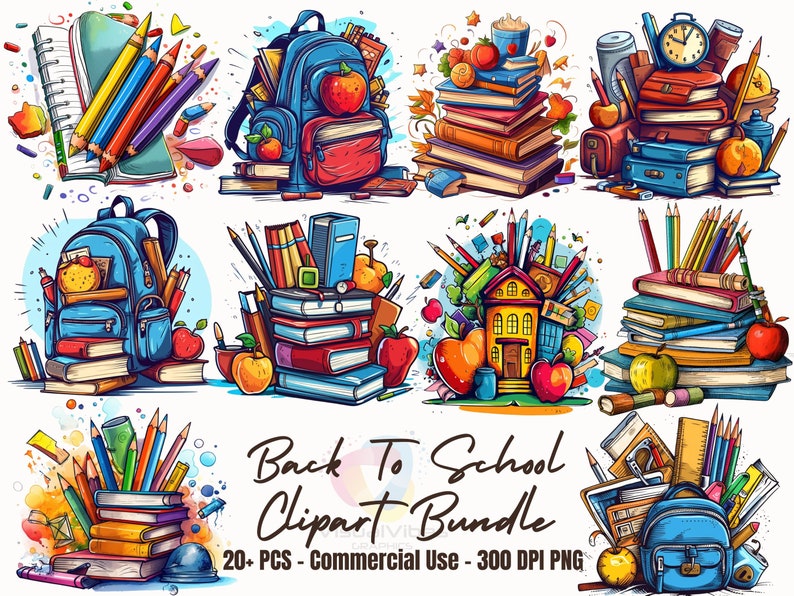 20 Back to School Clipart Bundle Sticker PNG Classroom Decorations ...