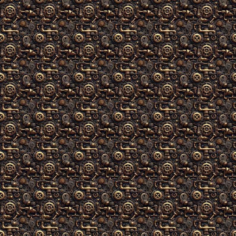 15 Steampunk Seamless Pattern Bundle Mechanical Gears Pattern PNG ...