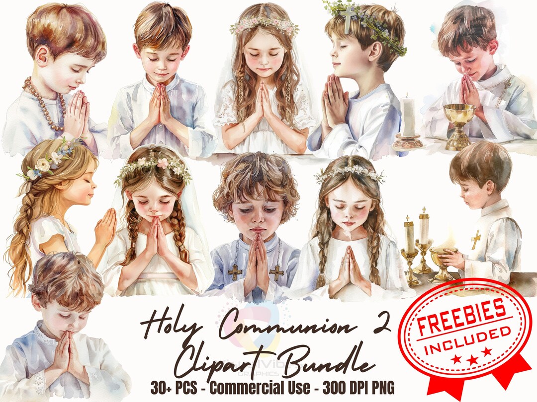 35 Watercolor First Holy Communion Clipart Bundle Communion Invitations ...