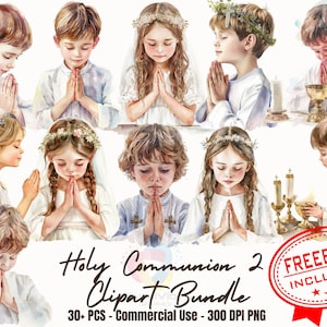 35 Watercolor First Holy Communion Clipart Bundle Communion Invitations ...