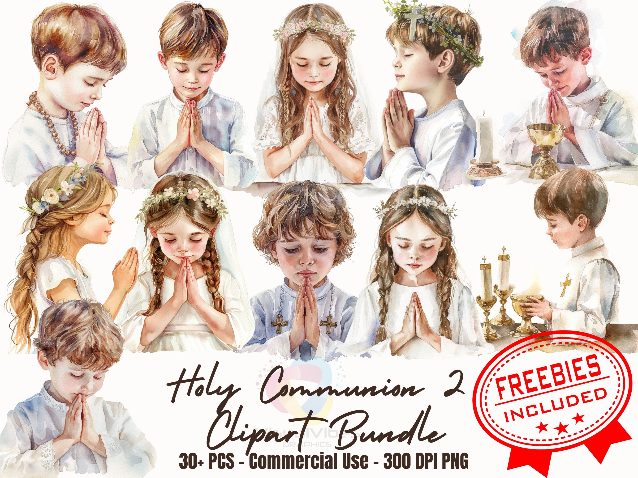 35 Watercolor First Holy Communion Clipart Bundle Communion Invitations ...