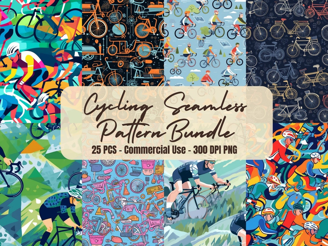25 Seamless Cycling Pattern Bundle Bicycles Sports Cartoon Pattern PNG ...