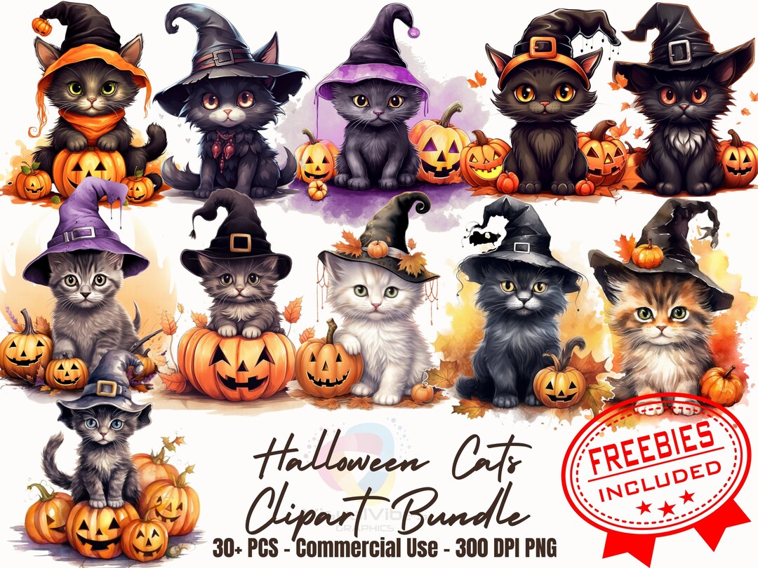 30+ Spooky Halooween Cats Clipart Bundle Cat Lover Png Sticker ...