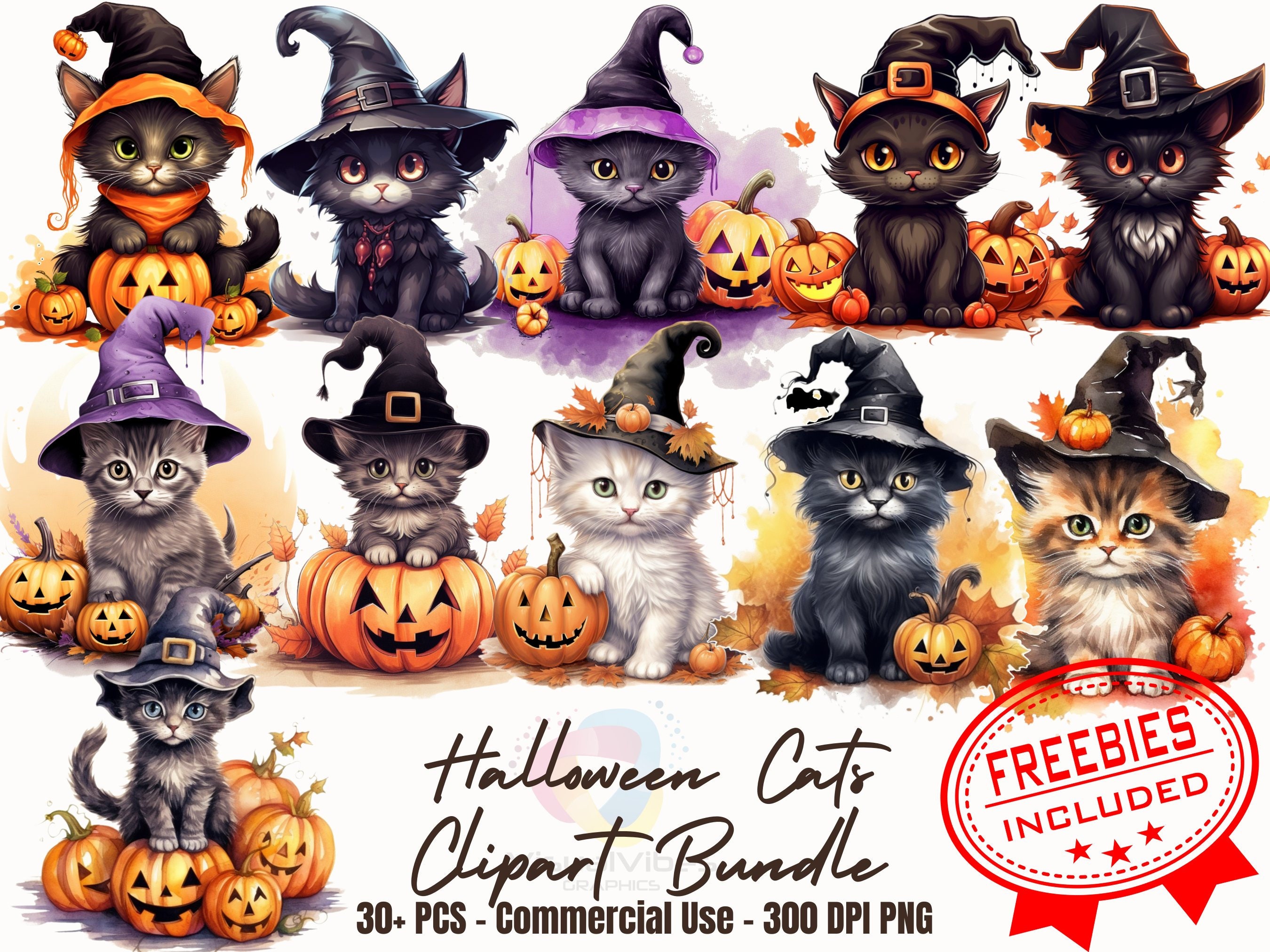 30 Spooky Halooween Cats Clipart Bundle Cat Lover Png Sticker Halloween ...