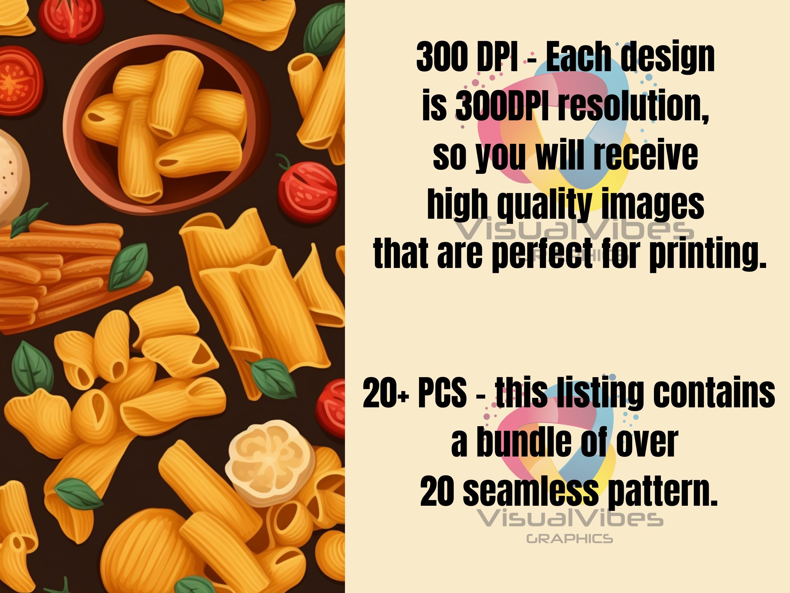 20 Pasta Themed Seamless Pattern Bundle 300dpi Kitchen Decor Food ...