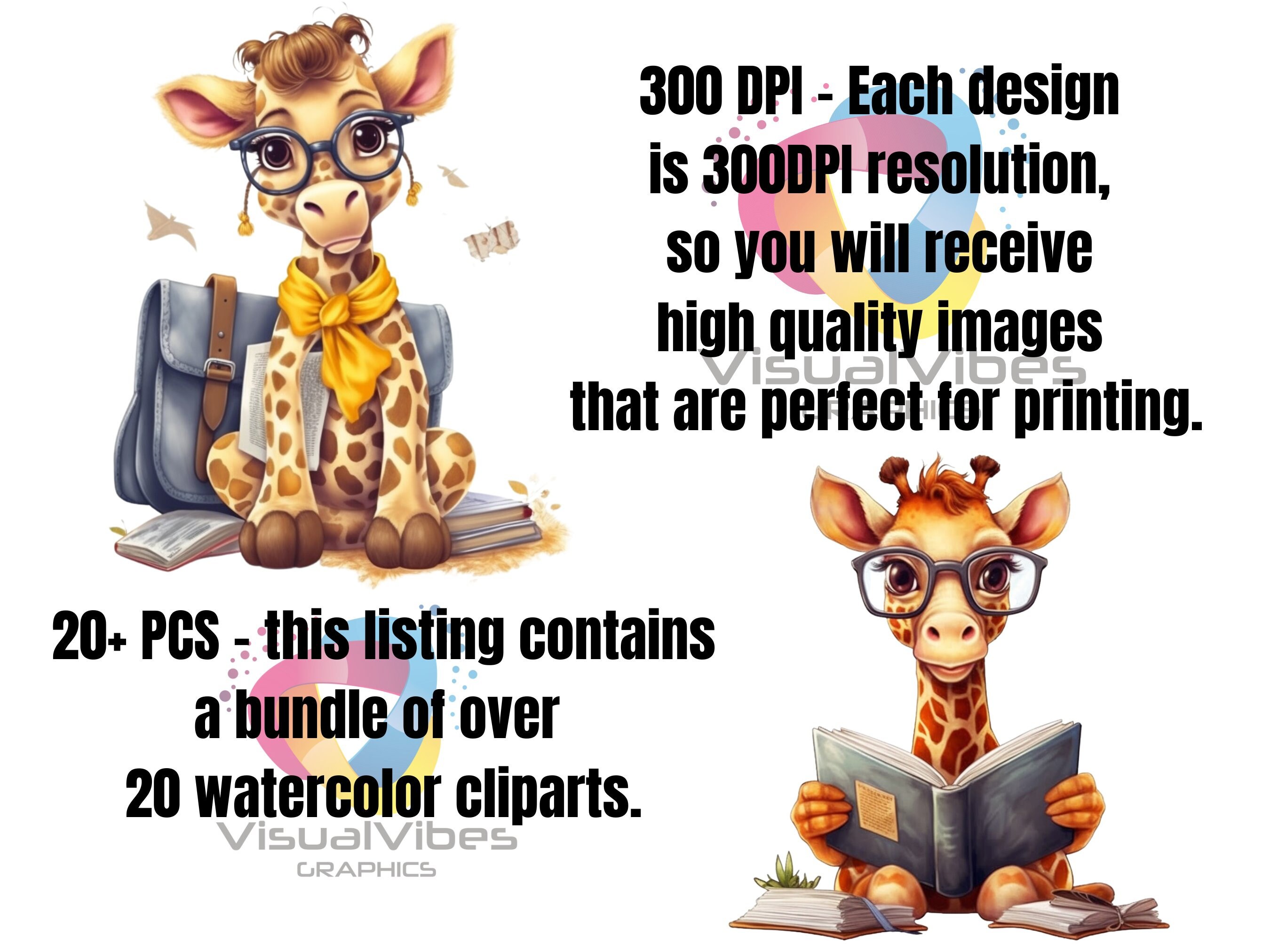 20 Cute Cartoon Baby Giraffe Clipart Back to School Sticker - Etsy