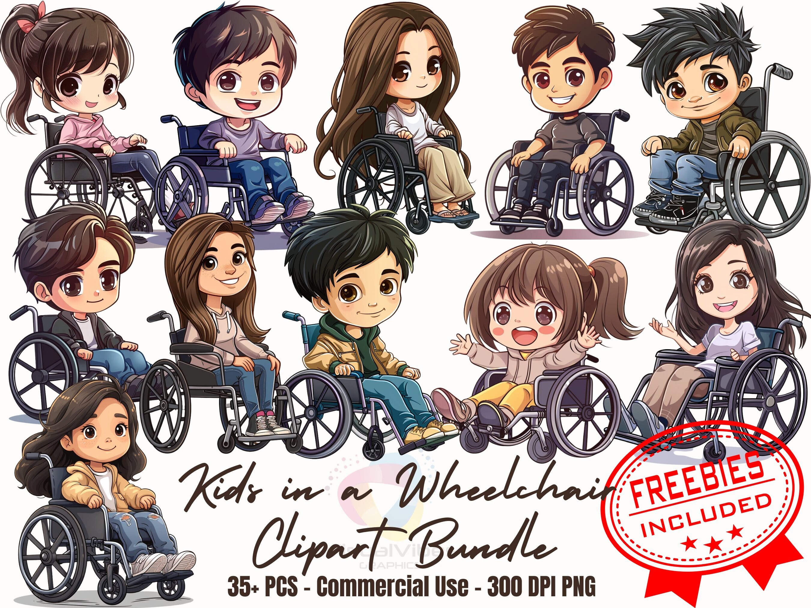 35+ Cute Cartoon Kids on Wheelchair Clipart Bundle Disabled Children ...