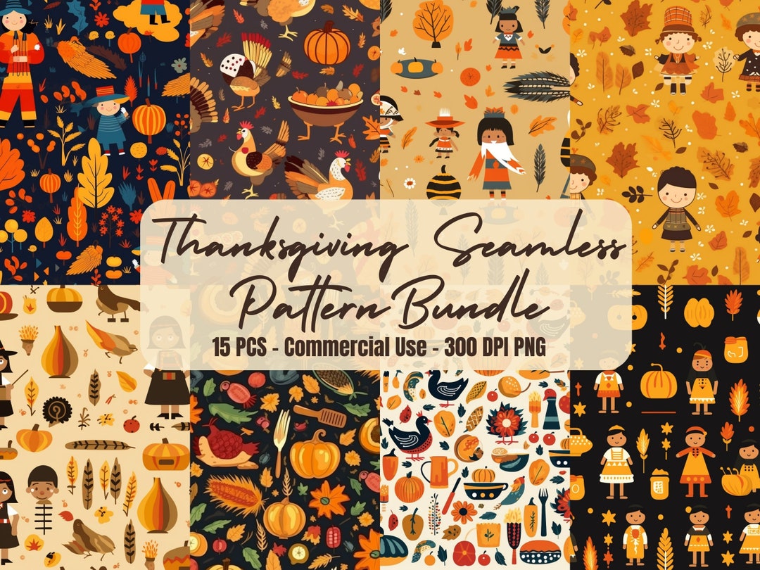 15 Thanksgiving Seamless Pattern Bundle Turkey Thanksgiving Pattern ...