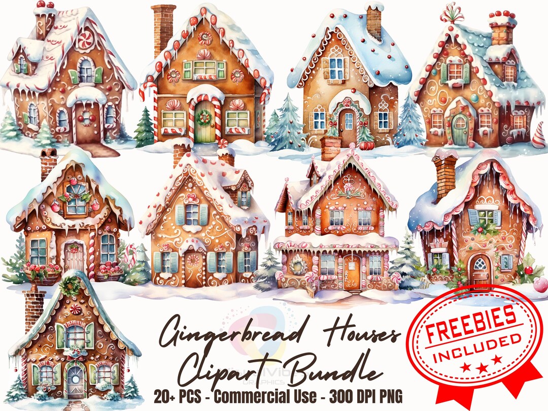 20+ Adorable Gingerbread Christmas Houses Clipart Bundle Winter Houses ...