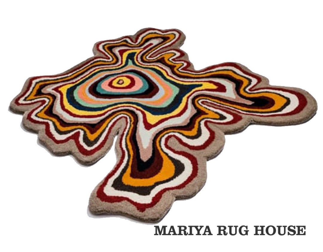 Tufted Amoeba Rug,psychedelic Tufted Rug,illusion Multi Color Rug ,hand ...