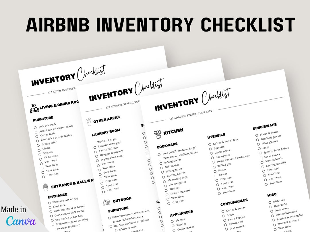 Airbnb Inventory Checklist VRBO Inventory Checklist Airbnb Template ...