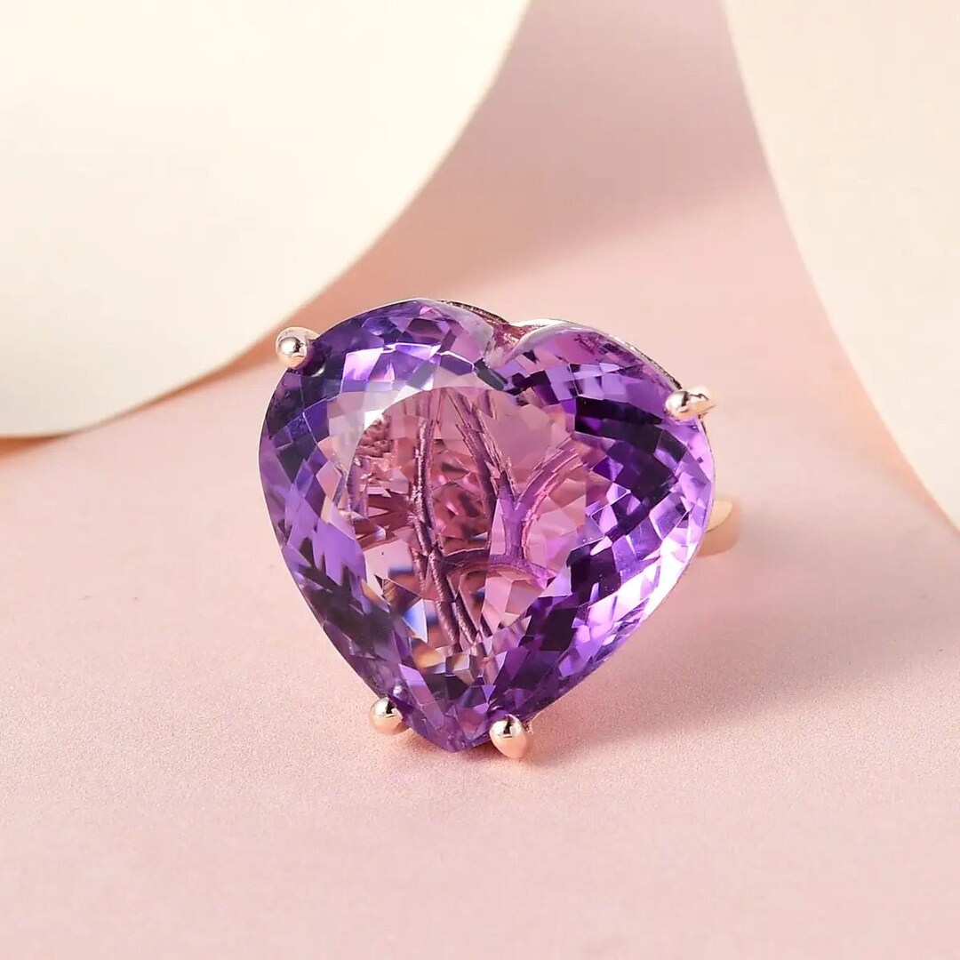 Big Amethyst Heart Ring Rose De France Amethyst Solitaire - Etsy