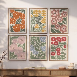 Boho Abstract Flowers Print Set of 6, Botanical Vintage Art Print ...