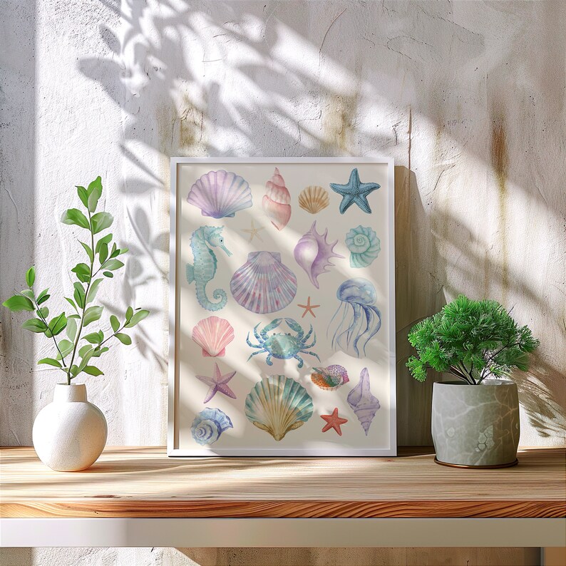 Coastal Cowgirl Dorm Decor, Preppy Seashell Wall Art, Beachy Room Art ...