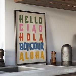 Colorful Hello Print, Modern Typography Poster, Retro Gallery Wall Art ...