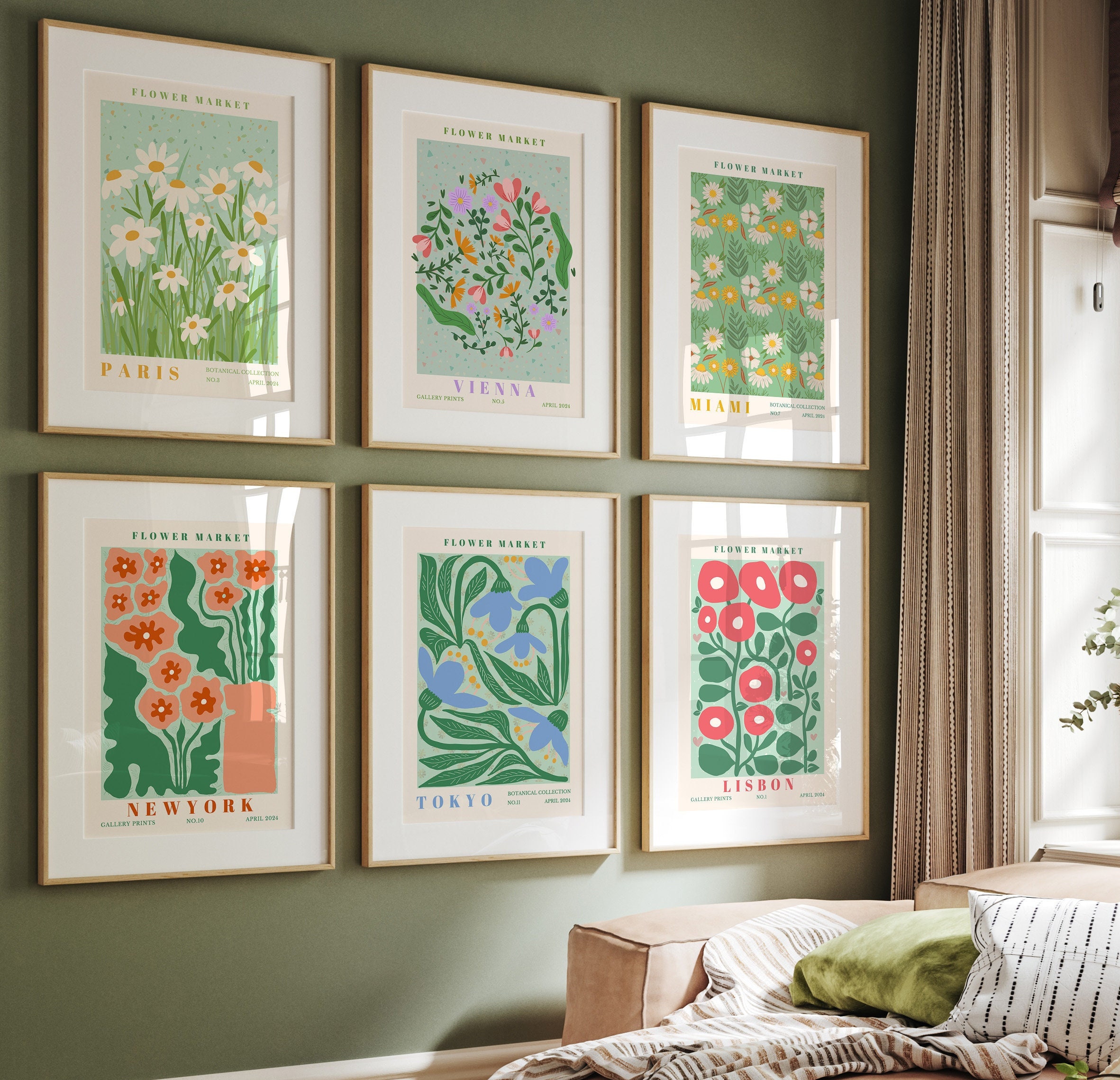 Flower Market Print Set of 16, Trendy Floral Posters, Custom Botanical ...