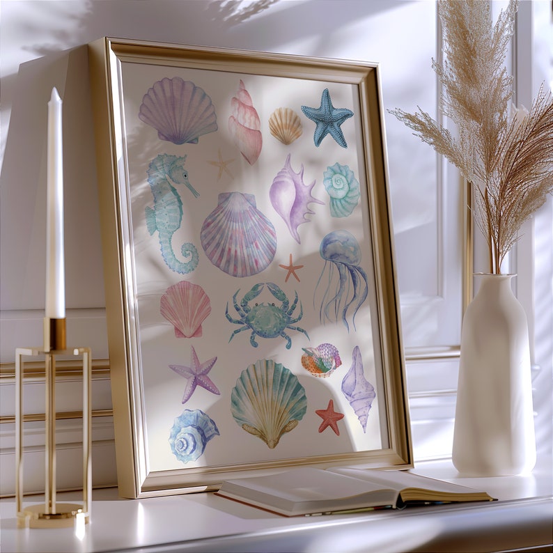 Coastal Cowgirl Dorm Decor, Preppy Seashell Wall Art, Beachy Room Art ...